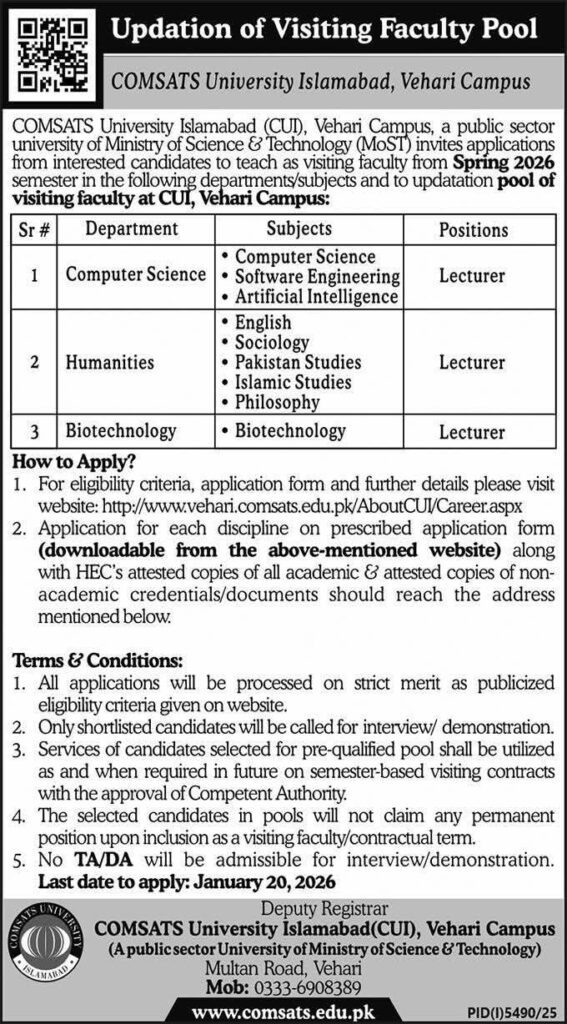 COMSATS University Jobs 2026
